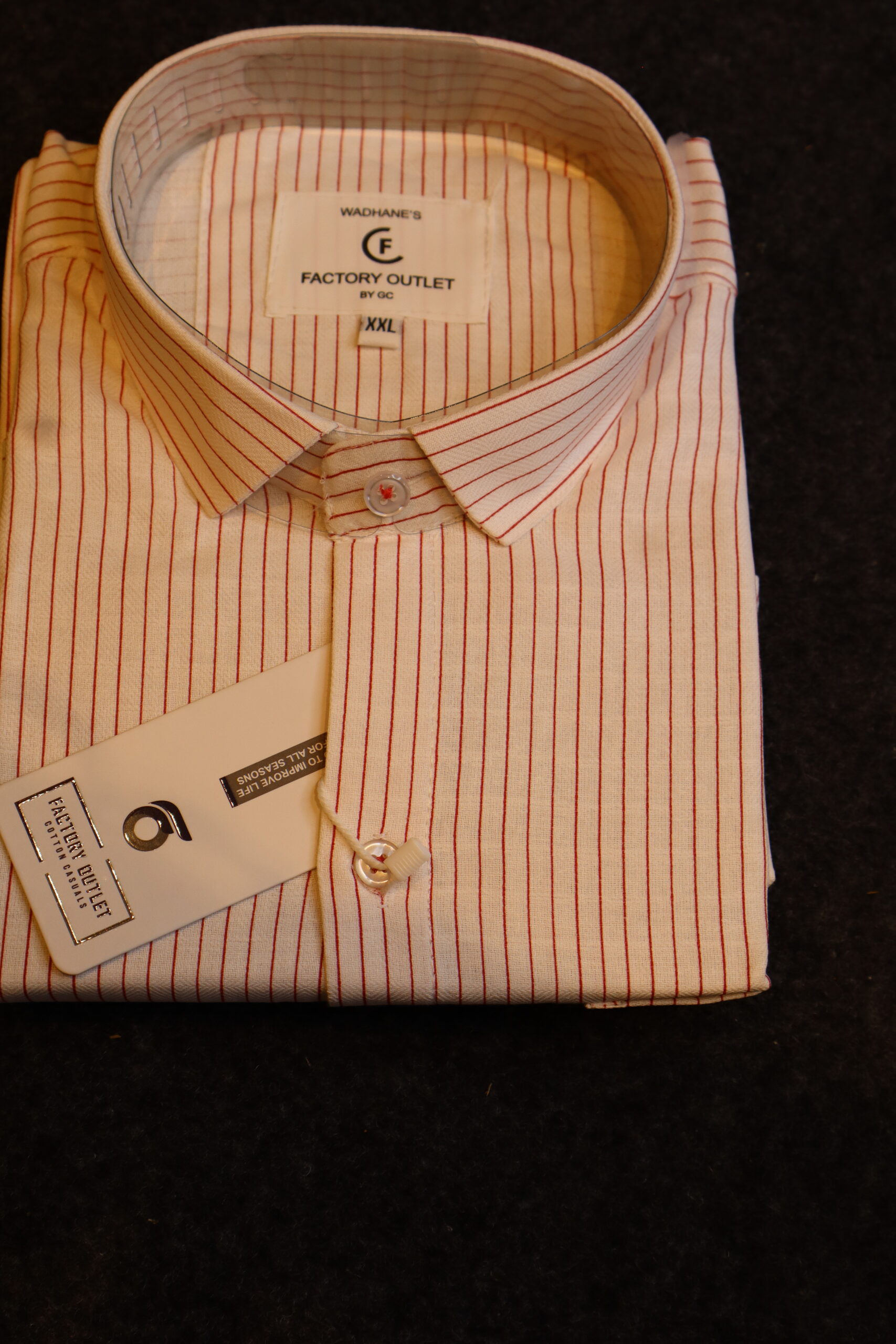 DOBY LINEN VERTICAL LINE SHIRTS WHITE WITH RED LINE ...